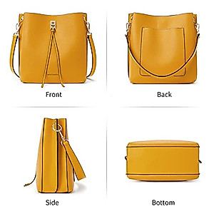 BOSTANTEN Women Handbags Leather Designer Tote Purses Lady Crossbody Bucket Shoulder Hobo Bags for Work Daily (Yellow)
