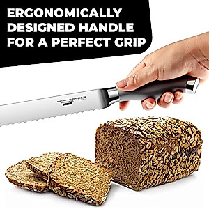 Orblue Serrated Bread Knife with Upgraded Stainless Steel Razor Sharp Wavy Edge Width - Bread Cutter Ideal for Slicing Homemade Bread, Bagels, Cake (8-Inch Blade with 5-Inch Handle)