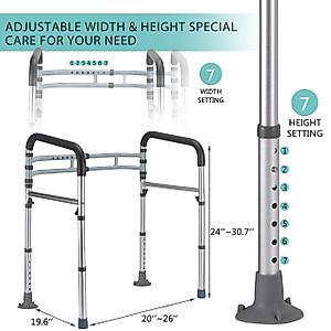 FSA/HSA Eligible Toilet Safety Rails, Adjustable Toilet Safety Frame for Elderly, Seniors, Handicap & Disabled, Toilet Frame with Handles, Foldable Handicap Toilet Rails Fit Any Toilets (300 LB)