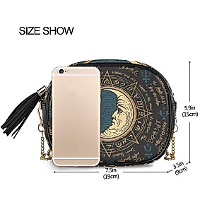 ALAZA PU Leather Small Crossbody Bag Purse Wallet Moon In An Octagonal Star With Magical Inscriptions And Symbols Vintage Cell Phone Bags with Adjustable Chain Strap & Multi Pocket
