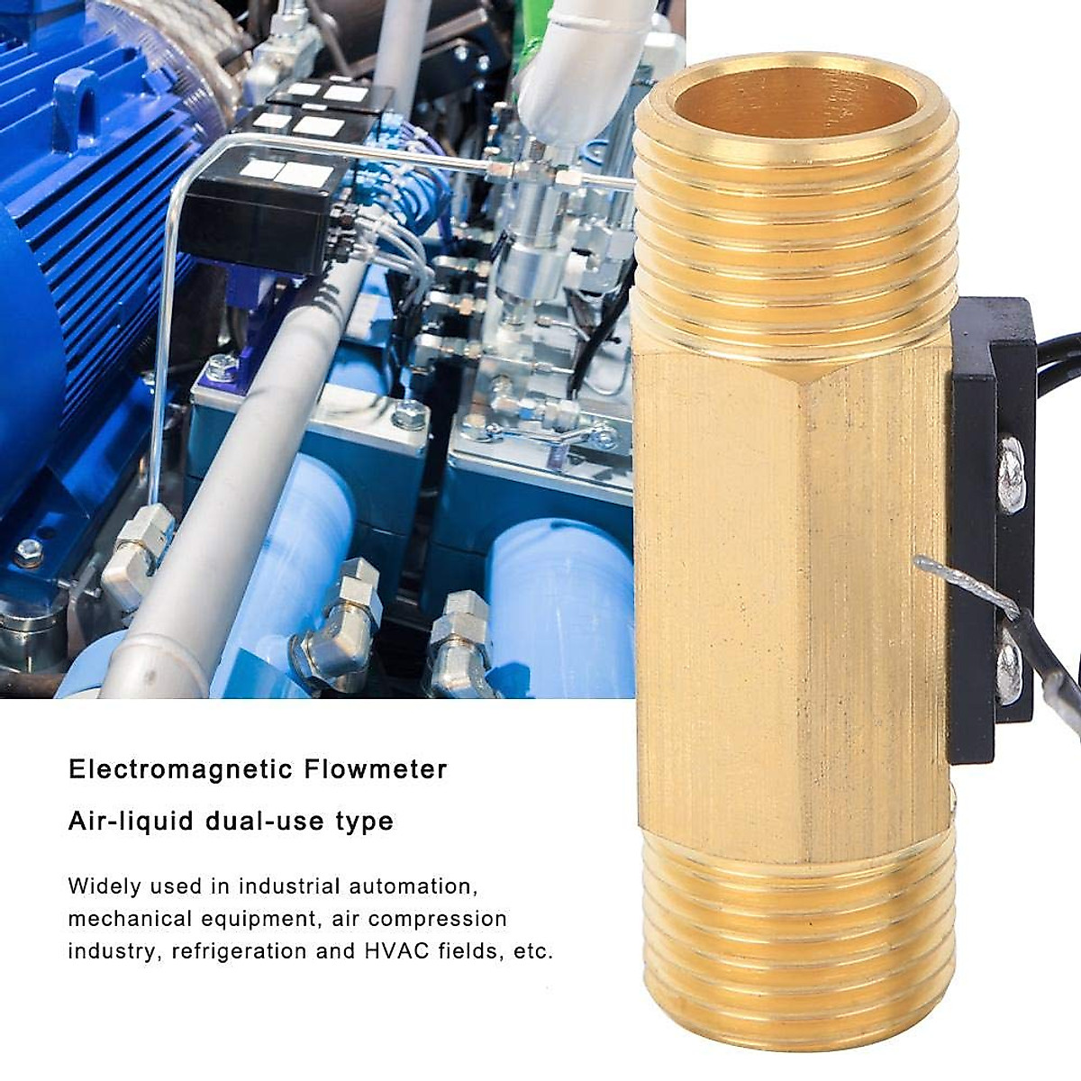 Water Flow Meter, 1/2 Inch Brass Water Flow Sensor Switch, Industrial Electromagnetic Flow Meter, for Industrial Automation, Mechanical Equipment, Air Compression, Refrigeration, Heating, Ventilation