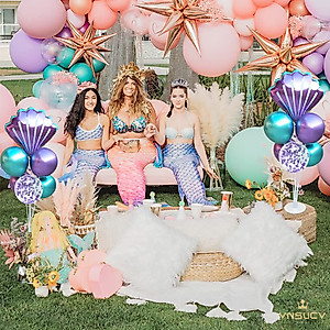 Mermaid Table Centerpiece Balloons Stand Kit 2 Sets with 2 Sea Shells Foil Balloons 14 Purple Blue Latex Balloons for Birthday Beach Mermaid Theme Sea Theme Party Mermaid Birthday Decorations