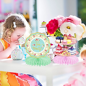 Tea Party Honeycomb Centerpieces Princess Tea Party Decorations Teapot Table Decorations 11Pcs Flroal Tea Birthday Party Table Centerpieces for Baby Shower Party Mother's Day Tea Party Supplies