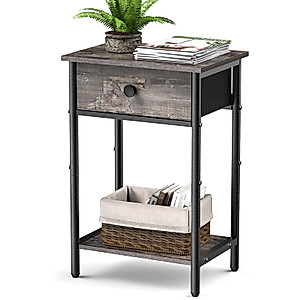 Night Stand Beside Tables with Drawers Nightstand for Small Spaces Side Table with Storage Shelf Rustic End Table Small Night Stand for Bedroom, Living Room, Study, Office, Pantry