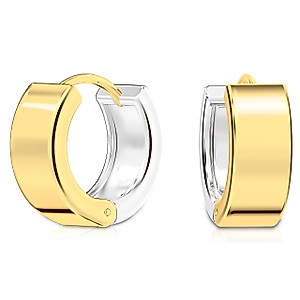 LeCalla Sterling Silver Jewelry SMALL Italian Yellow Gold-Plated Reversible Huggie Hoop Earrings for Women 11MM