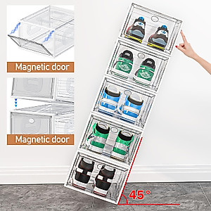 cakraie 10 Pack Thicken Shoe Organizer Stackable,Upgraded Sturdy Shoe Storage Box with Magnetic Door,Shoe Containers For Sneaker Display,Hat Organizer,White
