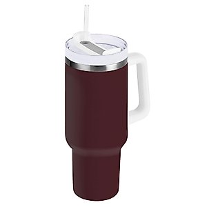 MCHIVER Maroon 30 oz Tumbler with Handle and Straw Stainless Steel Vacuum Water Bottle Leak-proof Travel Coffee Mug Insulated Cup for Office Car Home