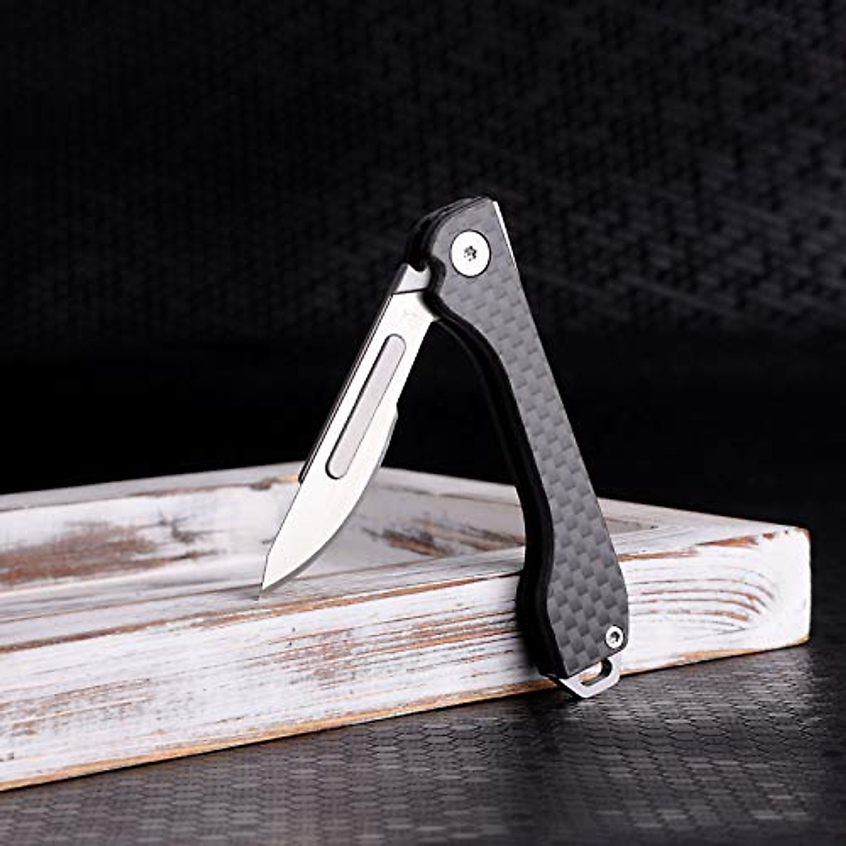 Samior S52 Carbon Fiber Scalpel Folding Knife with 10pcs #24 Replaceable Blade, Slip Joint Utility EDC Keychain Pocket Knife, 0.78oz