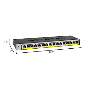 NETGEAR 16-Port Gigabit Ethernet Unmanaged PoE Switch (GS116PP) - with 16 x PoE+ @ 183W, Desktop, Wall Mount or Rackmount, and Limited Lifetime Protection