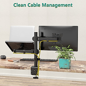 WALI Laptop and Monitor Stand Fully Adjustable Monitor Mount and Laptop Tray for 1 Laptop Notebook up to 17 inch and 1 Screen up to 27 inch, 22 lbs, Weight Capacity (M001LP), Black