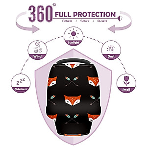 Baby Car Seat Stroller Covers Feather Arrows and Fox Nursing Cover Breastfeeding Scarf Soft Breathable Stretchy Infant Car Canopy Coverage Carseat Cover for Boys and Girls Multi Use