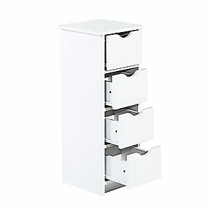 MAXCBD Nightstand Bedside Table Drawer Cabinet Floor Cabinets Storage with 4 Drawers for Bathroom Laundry Room Bedroom Fashion Pure Matt White Sleek Design Appearance Storage Tower Dresser