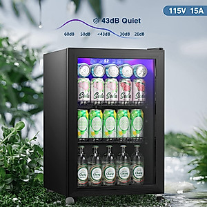 R.W.FLAME Beverage Refrigerator Cooler, 80 Cans Mini fridge with Double Glass Door and LED Lights, Small Refrigerator for Office, Home or Bedroom, Wine Cooler Digital Temperature Control, 2.4Cu.Ft