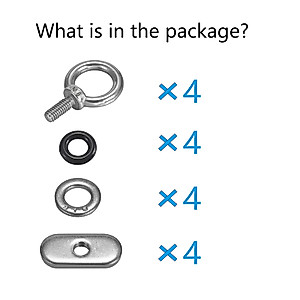 4 Packs Track Mount Tie Down Eyelets, M6 Bolt, Stainless Steel, Hold Your Bungee Cord or Ropes Rowing Inflatable, Kayak Track Accessories(No Track Included)