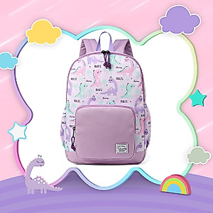 VASCHY Kids backpacks Girls, Cute Lightweight Water Resistant Toddler Kindergarten Preschool Backpack Purple Dinosaurs Purple Dinosaurs