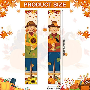 2 Pcs Thanksgiving Porch Sign Banner Fall Harvest Banner Autumn Scarecrow Maple Leaves Pumpkin Hanging Door Sign for Indoor Outdoor Home Party Decorations, 12 x 71 Inch