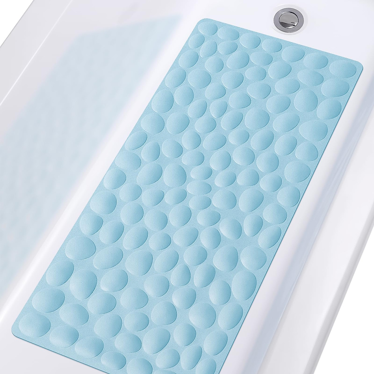 Non-Slip Bathtub Mat OTHWAY Soft Rubber Bathroom Bathmat with Strong Suction Cups (Lake Blue)