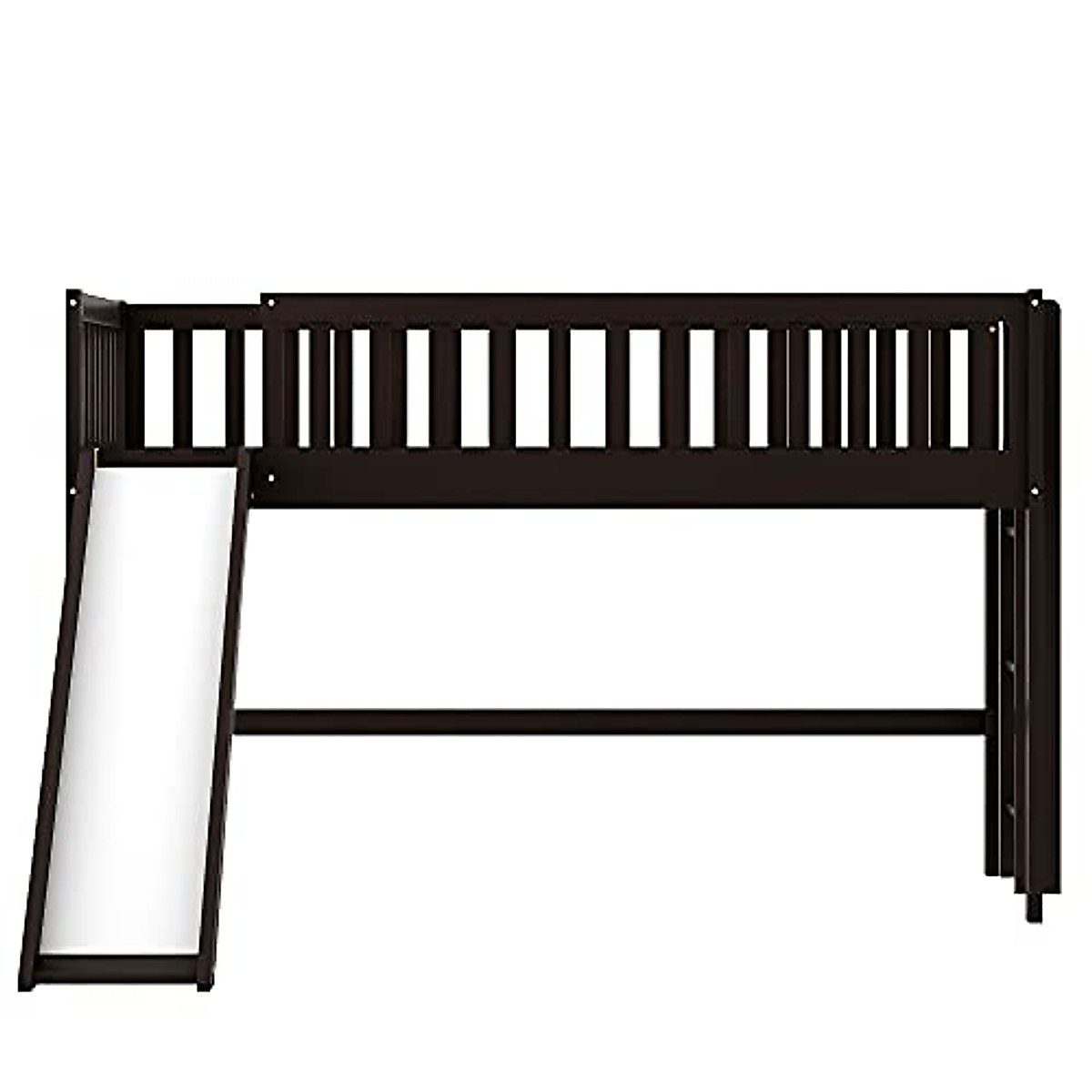 Low Loft Bed, Twin Size Low Loft Bed with Slide, Wood Twin Low Loft Bed Frame with Guardrails and Side Ladder for Kids Boys Girls Teens, No Box Spring Needed, Easy Assembly, Espresso