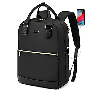 LOVEVOOK Laptop Backpack for Women, 15.6 inch Laptop Bag with USB Port, Fashion Work Business backpack purse, Travel Professor Nurse Computer Bagpack, Waterproof Hiking Daypack, Black