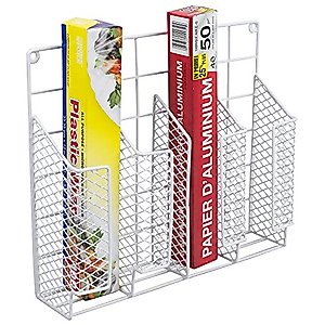 Home Basics Organizer Rust Resistant, Perfect for Food Storage, Silver Foil, Wax Paper, Sandwich Bags, Plastic Wrap-Mounts