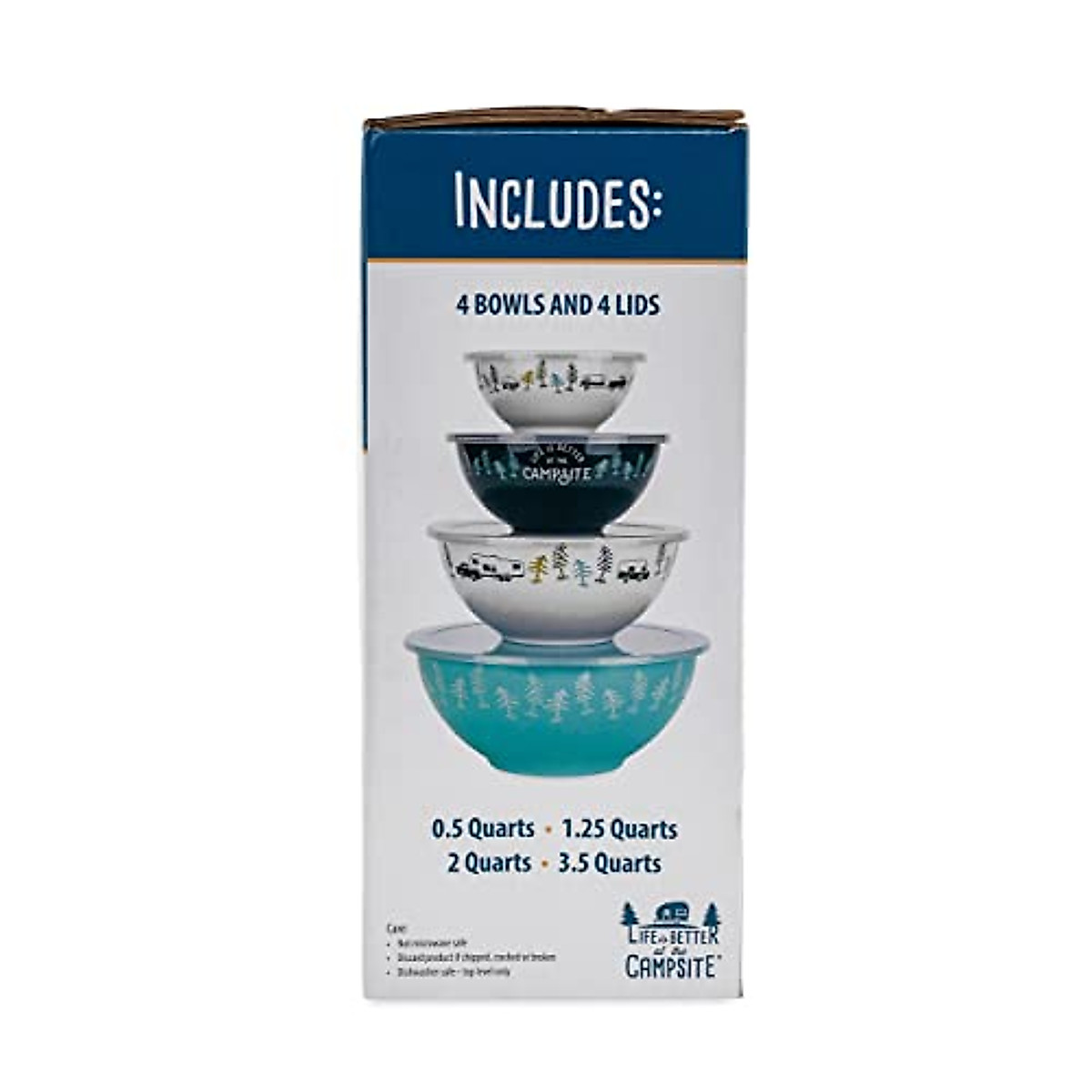 Camco Life is Better at The Campsite Nesting Bowl Set with Lids | Great for On-The-Go Lifestyles | Features (4) Durable Melamine Bowls with (4) Plastic Lids (53451)