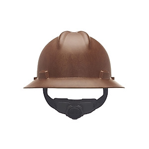 MSA 10204782 Hydro Dip V-Gard Full-Brim Hard Hat With Fas-Trac III Ratchet Suspension | Polyethylene Shell, Self Adjusting Crown Straps - Standard Size in Ital Leather