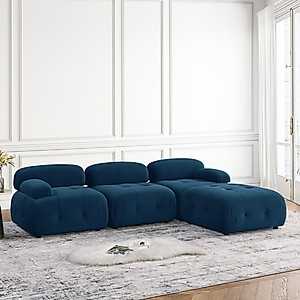 Acosure Modular Sectional Sofa with Button Tufted Designed,L Shaped W/Reversible Ottoman,DIY Combination,Fluffy Couches for Living Room Bedroom Apartment,Navy Velvet
