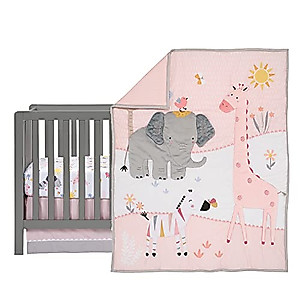Lambs & Ivy Jazzy Jungle 3-Piece Safari Animals Pink Baby Crib Bedding Set