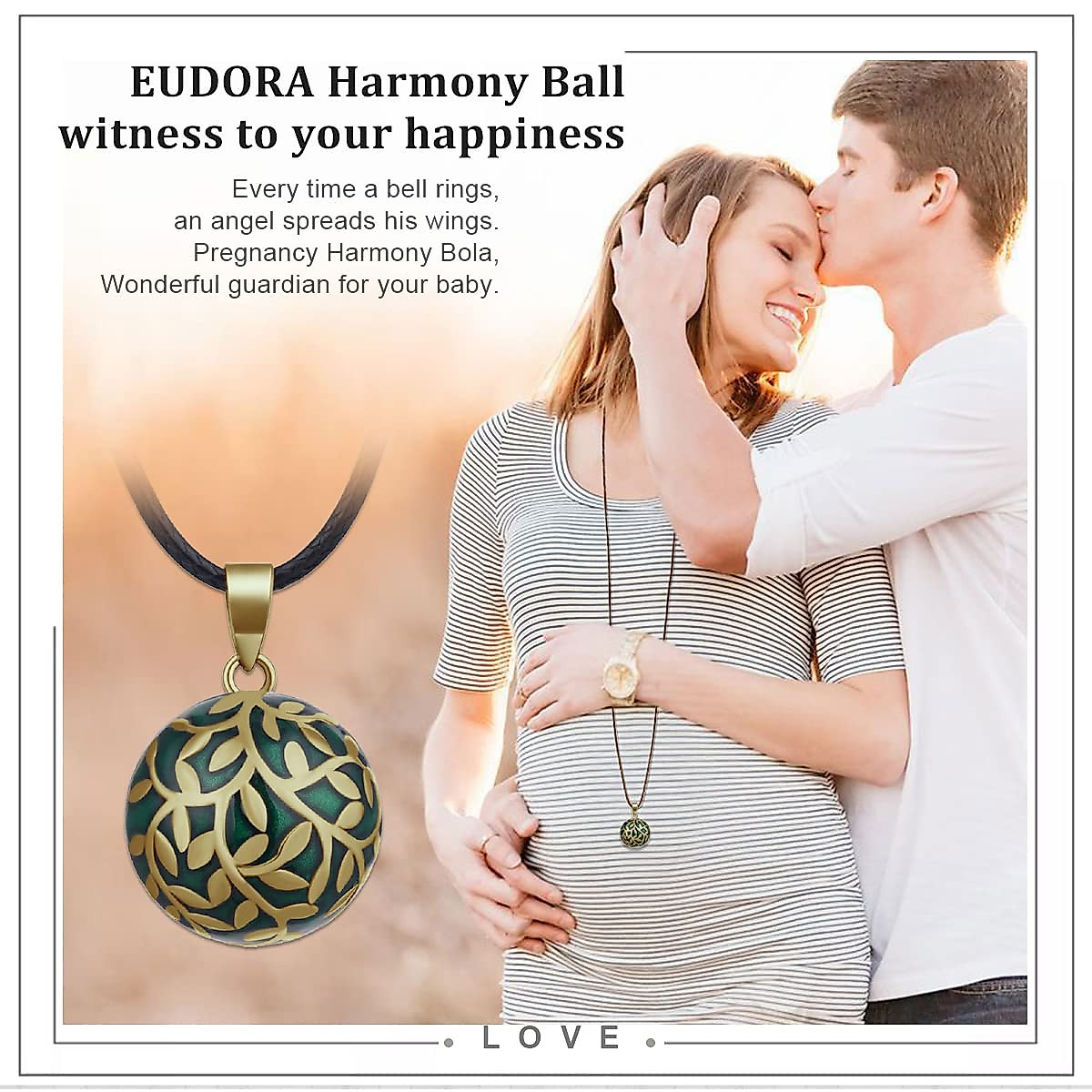 EUDORA Harmony Necklace Pregnancy Vintage Bola Ball Chime Bola Ball Wishing Pendant, Long 30" & 45" Rope for Women