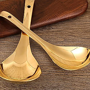 Serving Spoon, Brass Material Glossy Comfortable Grip Thickened Mirror Polished Finish Soup Ladle for Restaurant(Small)