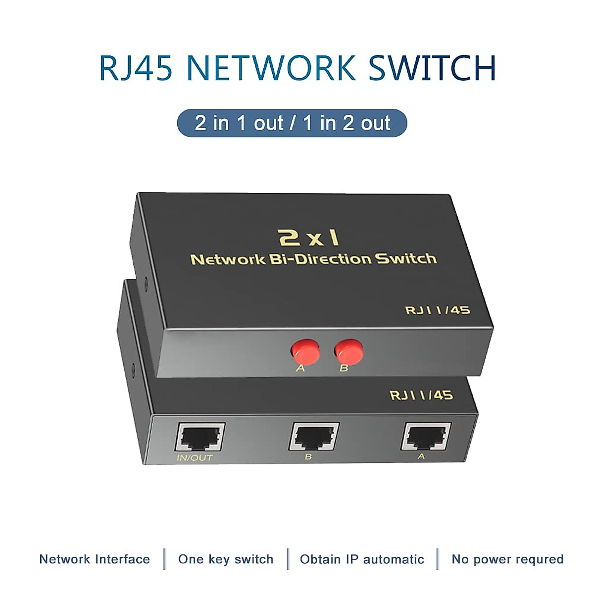 RJ45 Network Switch Selector 2 in 1 Out or 1 in 2 Out, Ethernet Switch 2 Port, 2 Port Network Hub 100/500M, Metal Shell