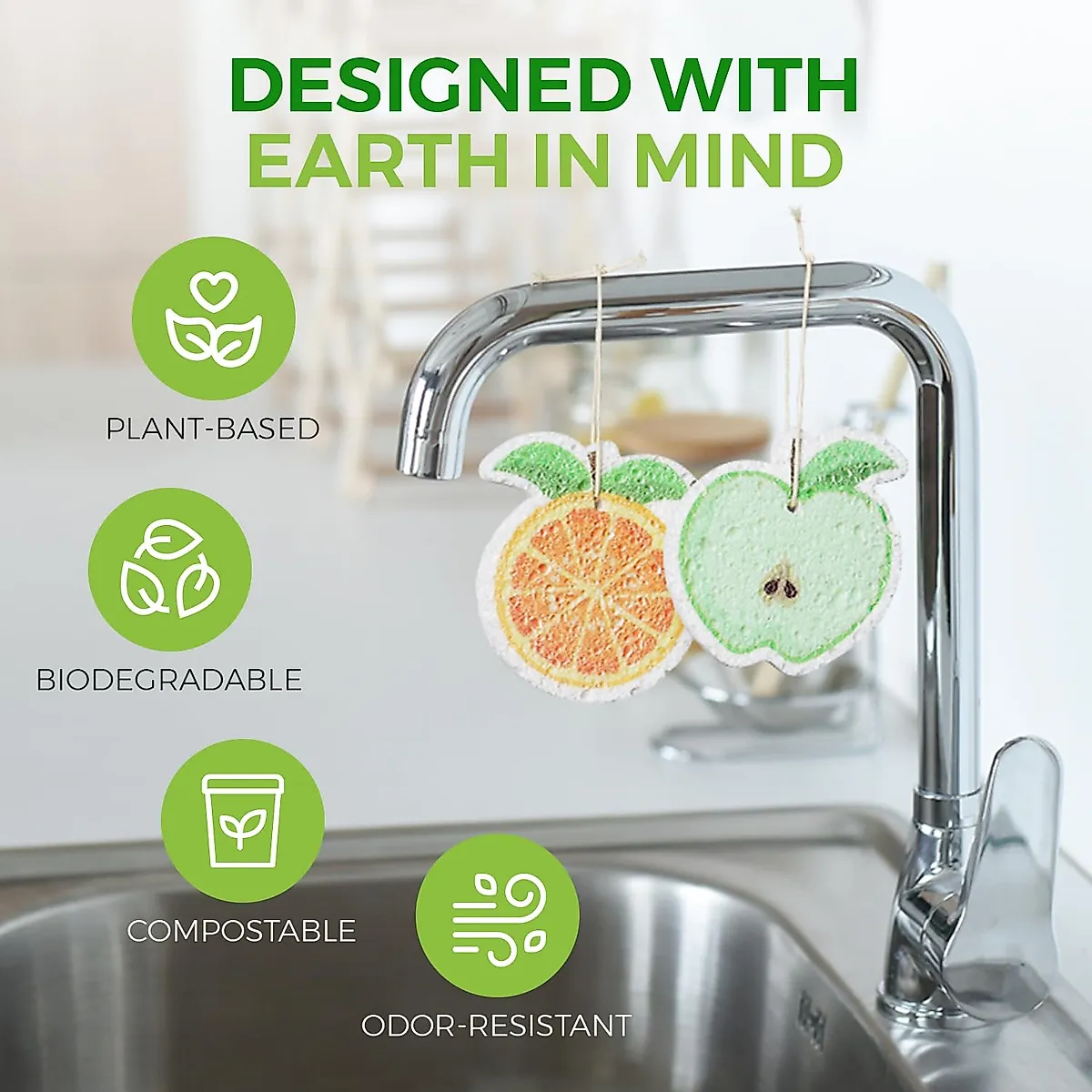 Biodegradable Cellulose Compressed Sponges Bulk - Fruit Shaped Natural Kitchen Sponges Pack of 12 - Eco Friendly Compostable Dish Sponges for Washing Dishes - Odor Free Pop Up Non Scratch Sponges