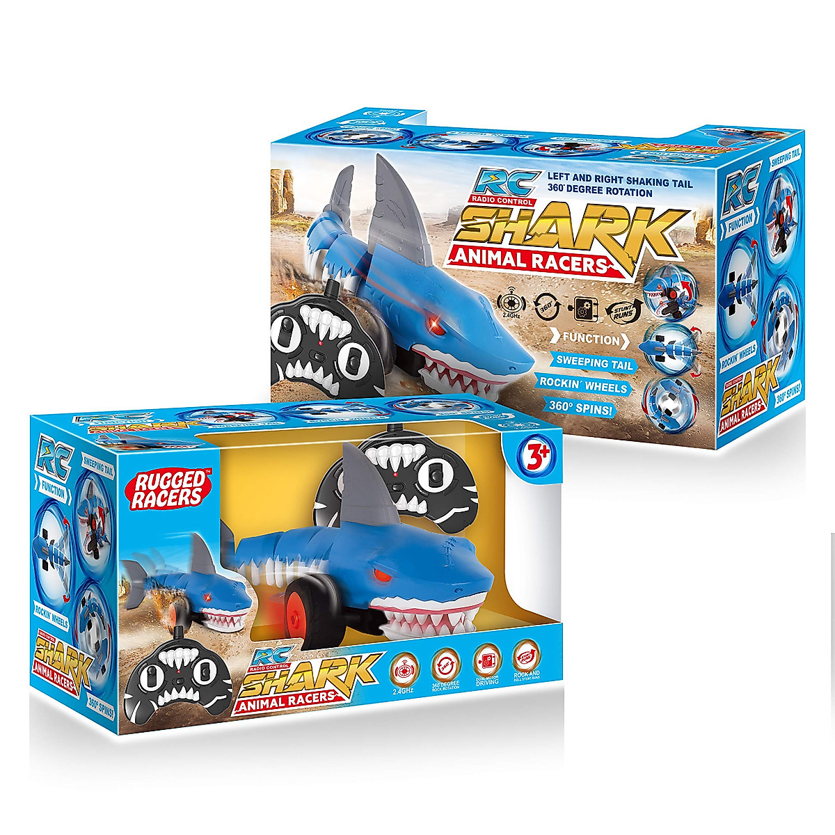 Rugged Racers Animal Racer Remote Control Cars – Monster Truck RC Toys for Kids – Shark –Big Wheels Racing All Terrain Vehicle - Sweeping Tail and 360-Degree Spin – Ideal for Toddlers, Boys and Girls