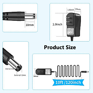 OOSSXX 12V1A 100V-240V US AC to DC Power Supply Adapter for CCTV Home Security Camera System 10 Feet Cord Power Supply for Surveillance Camera