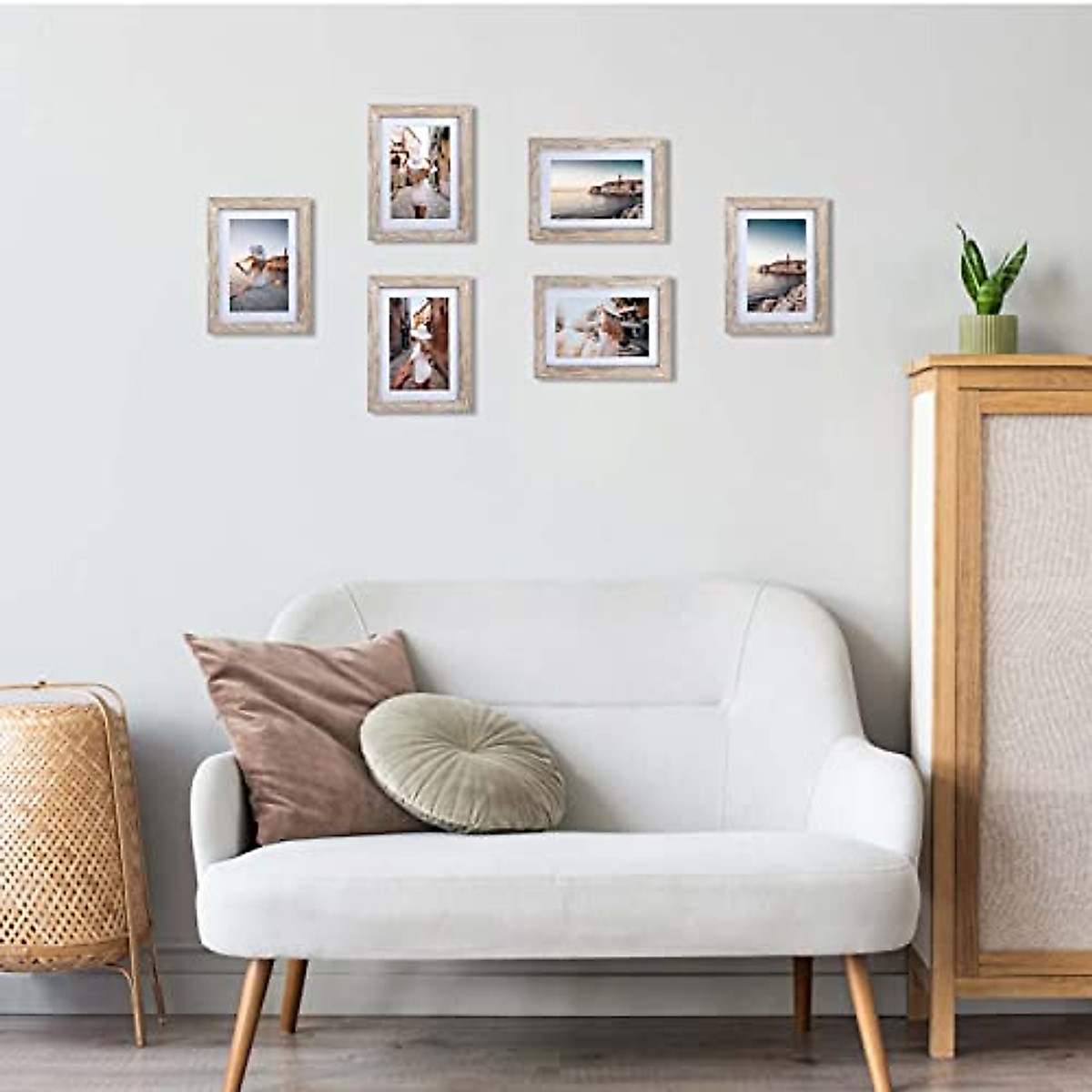 Lavezee 16 Inch Rustic Floating Shelves for Wall Set of 3 and 4x6 Distressed Rustic Picture Frames Set of 6