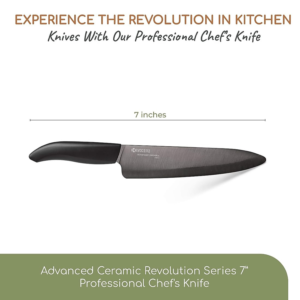 Kyocera Advanced Ceramic Revolution Series 7-inch Professional Chef's Knife, Black Blade