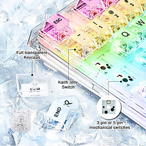 ATTACK SHARK X75 PRO PC Transparent Wireless Hot Swappable Mechanical Keyboard with 2.4G/Bluetooth/Wired Coiled Cable,Acrylic Wirst Rest,Gasket Mounted,for Windows/Mac(Kailh MX Switches)