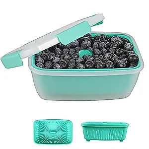 shopwithgreen 68oz Berry Keeper Container, Fruit Produce Saver Food Storage Containers with Removable Drain Colanders, Vegetable Fresh Keeper Set | Refrigerator Organizer