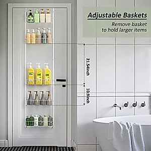 melos White Over The Door Pantry Organizer Rack, 6-Tier Heavy-Duty Metal Back Of Door Shelf Organizer, Over The Door Hanging Spice Rack With 6 Full Baskets - Storage, Closet, Bathroom, Kitchen, 15in