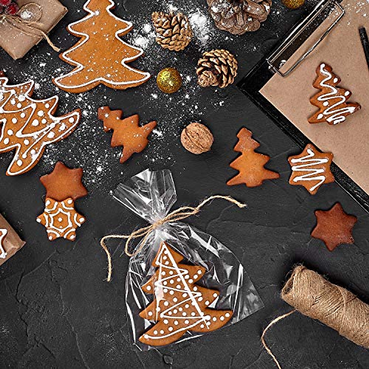 Cello Cellophane Treat Bags,5x7 Inches Clear Cellophane Bags 200 Pcs OPP Plastic Treat Bags with 200 Twist Ties for Gift Wrapping,Packaging Candies,Dessert,Bakery, Cookies, Chocolate,Party Favor