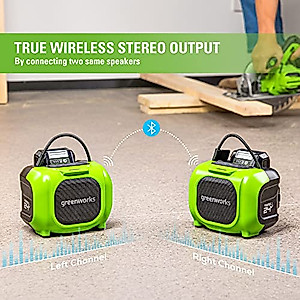 GreenWorks 24V Bluetooth Compact Speaker, AC/DC Wireless Portable Worksite Speaker, 2Ah Battery and Charger Included