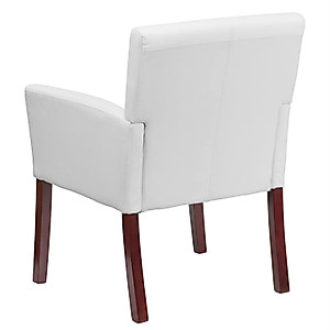 Flash Furniture Taylor White LeatherSoft Executive Side Reception Chair with Mahogany Legs