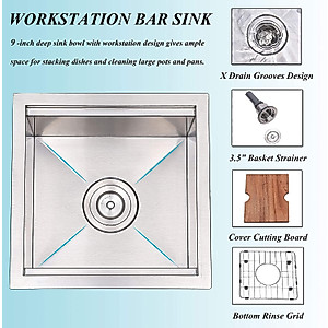 KINGO HOME 15x15 Inch Stainless Steel Small Undermount Bar Sink, Prep Sink Workstation Drop In RV Bar Sink 16 Gauge Ledge Kitchen Single Bowl Kitchen Wet Bar with Accessories