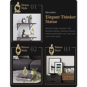 Bwytbwy Thinker Statue Gold Decor 3 Pcs, Bookshelf Decor, Gold Resin Sculpture for Book Shelf, Office, Living Room,Shelf Decoration