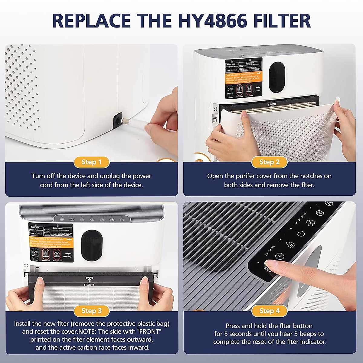 HY4866 Filters Compatible with MORENTO HY4866, WESTHEY HY4866, YIOU M1 Air Purifi-er, 3-in-1 H13 Ture HEPA Replacement Filters (Includes4 Pack Pre-filter) Enhanced Version HY4866 Replacement Filter