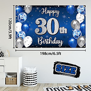 Nelbiirth Happy 30th Birthday Decorations,30th Blue & Silver Balloon Large Birthday Banner Backdrop Sign,Cheers to Thirty Years Old Bday Party Supplies.