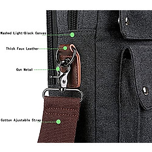 Stylish 17 inch Canvas Laptop Bag Messenger Bag Briefcase Vintage Crossbody Shoulder Bag Military Satchel for Men BC-07 (Light Black)