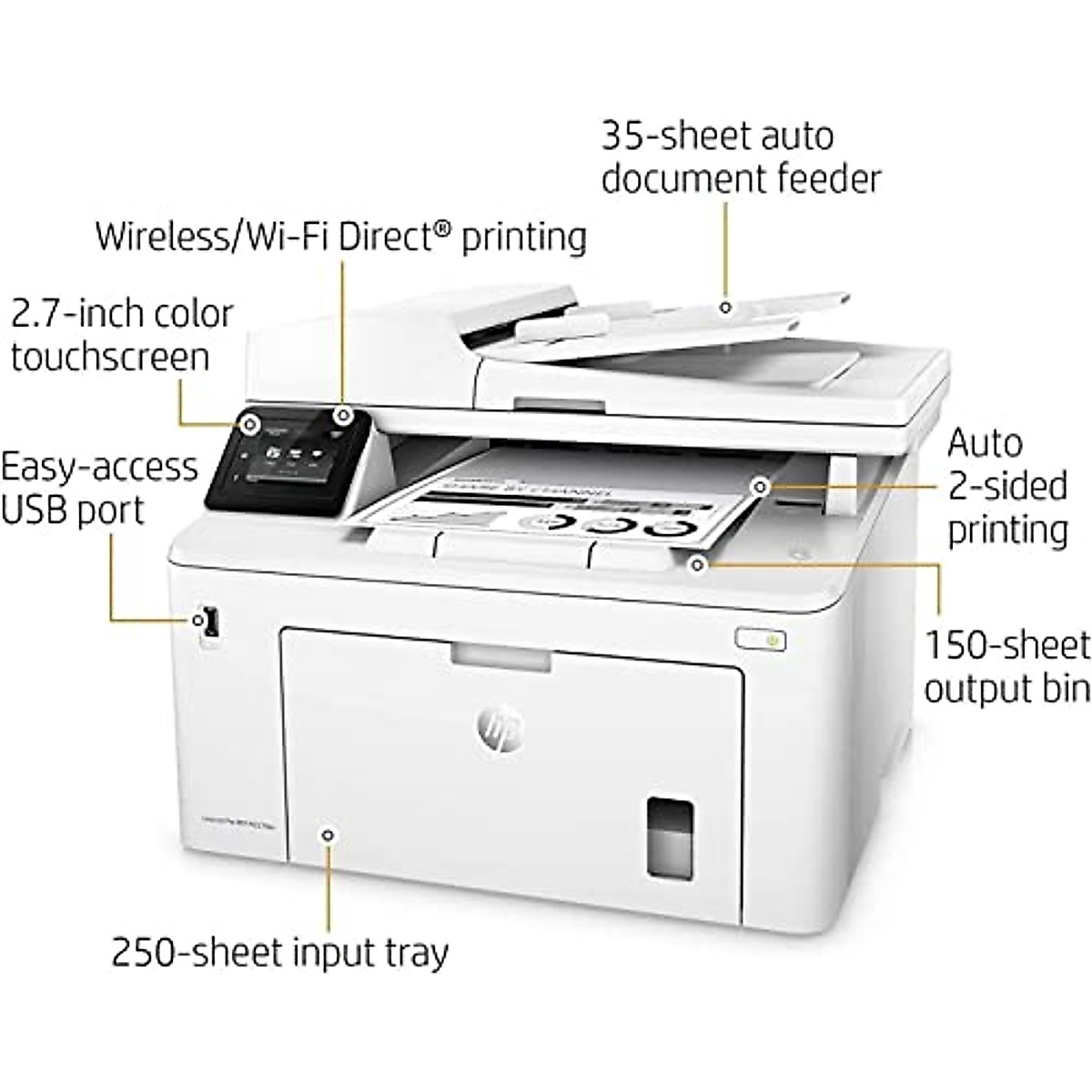 HP Laserjet Pro MFP M22 7fdw Monochrome Wireless All-in-One Laser Printer, Copy & Scan & Fax, 2.7" Color Touchscreen Display, 1200x1200 dpi, 30 ppm, Duplex & Mobile Printing, PCS USB Printer Cable
