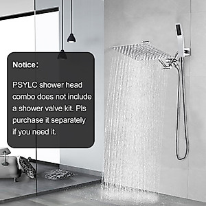 Psylc 10 Inch (All Metal) Rain Shower Head With Handheld, High Pressure Dual Shower Head Combo With Adjustable Extension Arm, 70" Flexible Hose, 3-Way Diverter - Height/Angle Adjustable(Chrome)