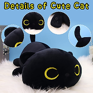 KOPHINYE Black Cat Plush Cat Stuffed Animal Toys, Cute Black Cat Plush Pillow Stuffed Cat Doll, 8inch Soft Black Cat Stuffed Animals Kawaii Home Decorations Birthday Gifts for Kids